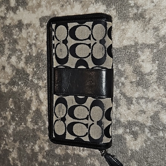 Coach | Bags | Coach Signature Leather Trimmed Canvas Monogrammed Zip ...